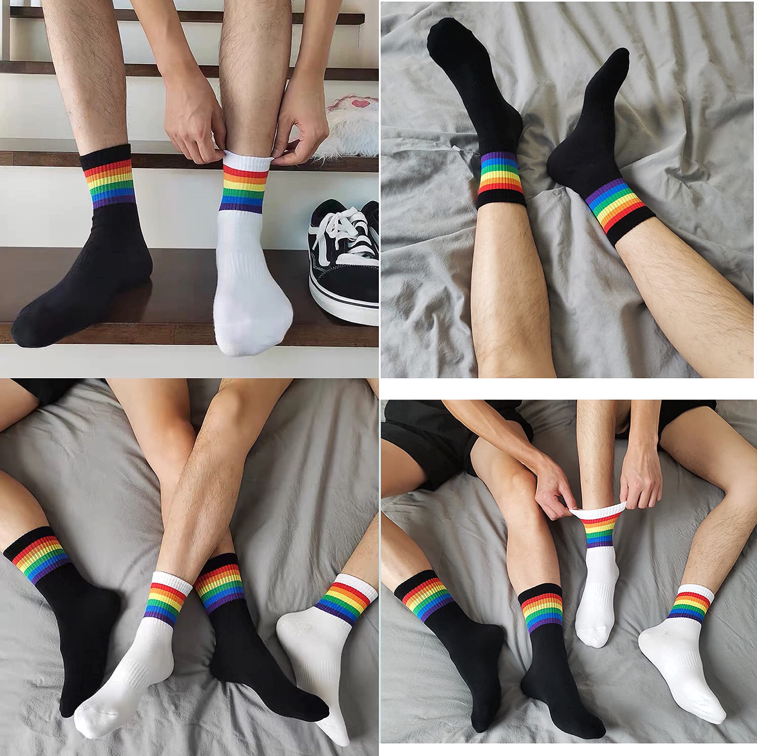 HILGBTQ Rainbow Athletic socks for men&women white 2-pairs