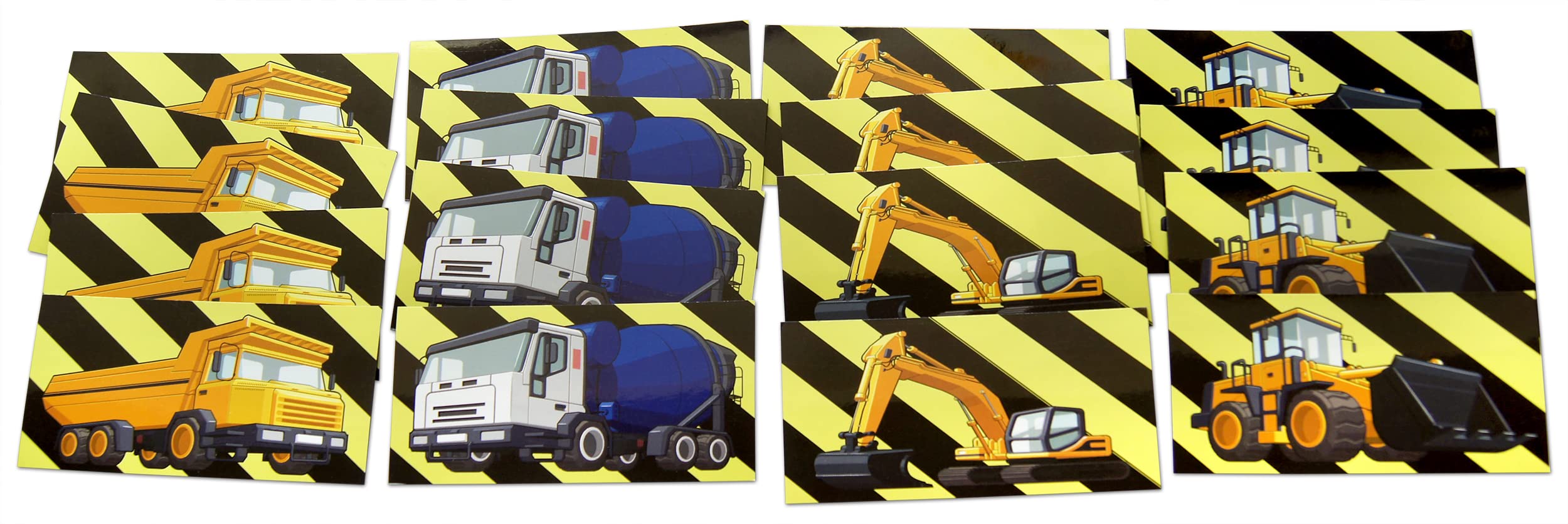 Novel Merk Construction Themed Small Rectangle Magnets Set Party Favors in Classic Dump Truck, Digger, Bulldozer, & Cement Truck Designs (12)