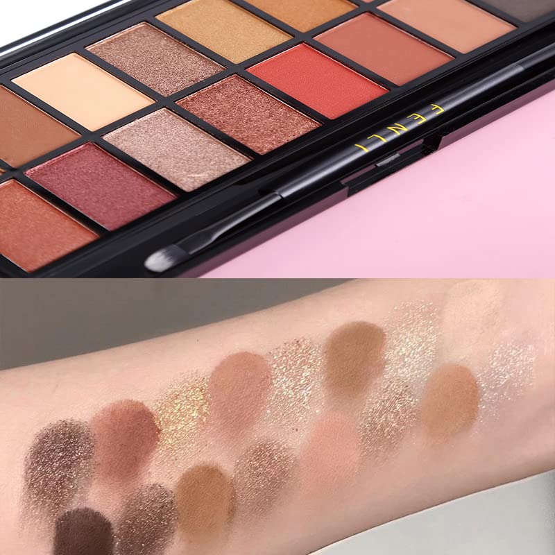 RUIGPRO Pro 16 Shades Eyeshadow Palette + 20 pcs Makeup Brushes Set High Pigmented Naked Nudes Shimmer Matte Metallic Smokey Eye Shadow Soft Synthetic Powder Cream Blending Brush Neutral Pallet