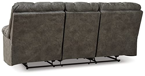 Signature Design by Ashley Derwin Urban Faux Leather Tufted Reclining Sofa with Drop Down Table, Gray