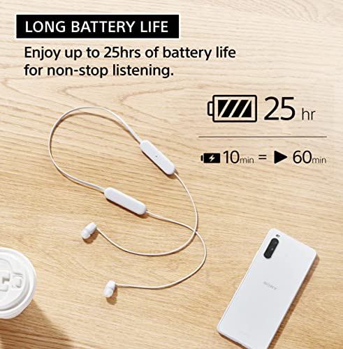 Sony WI-C100 Wireless in-Ear Bluetooth Headphones with Built-in Microphone, White