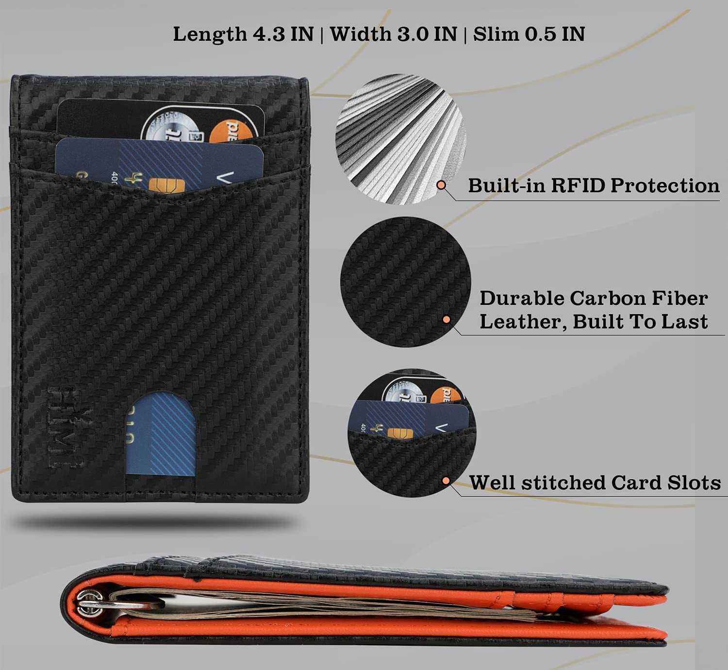 HIMI Slim Wallet for Men RFID Blocing Money Clip Wallet Minimalist Bifold Wallet Front Pocket Credit Card Wallet