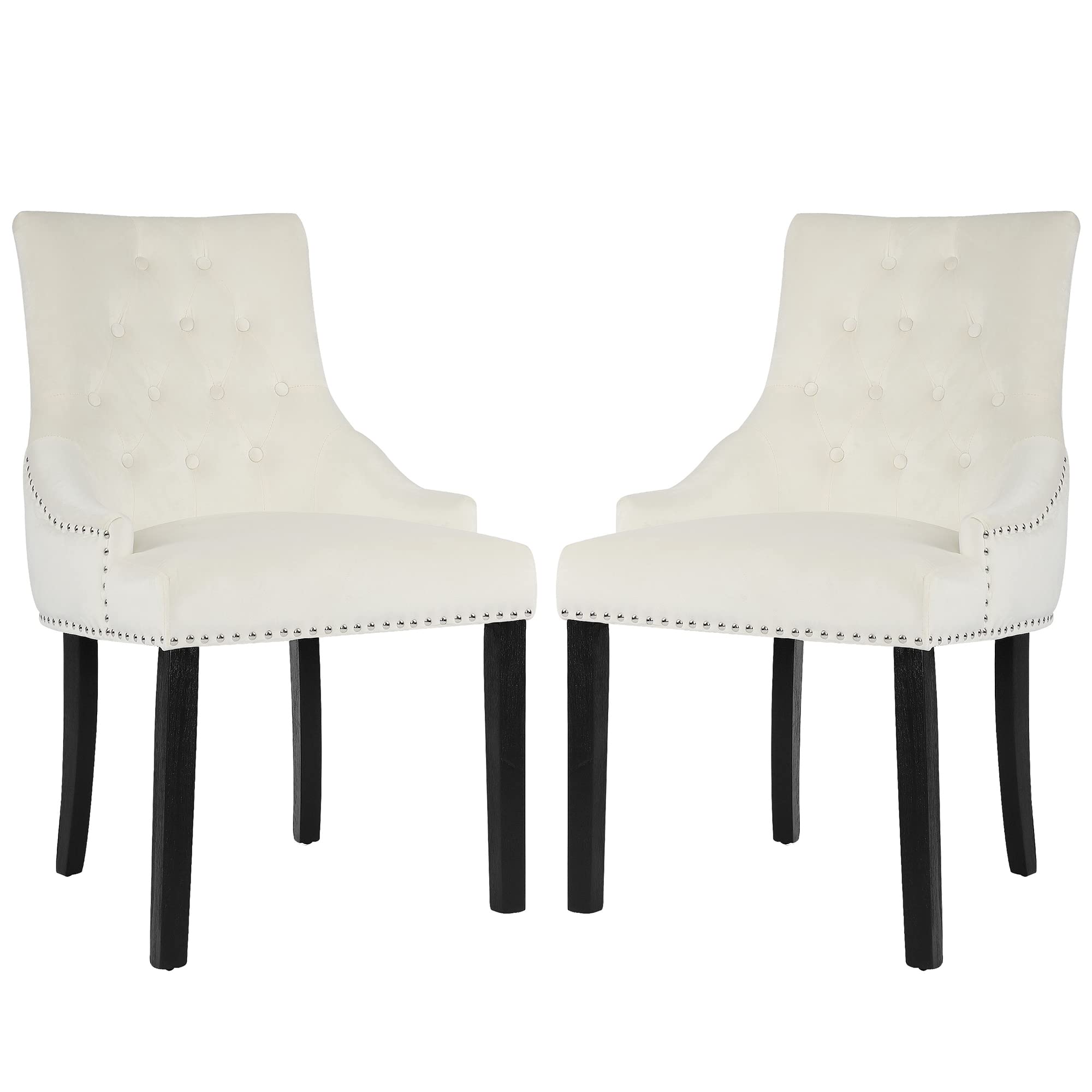 GOTMINSI Upholstered Dining Chairs, Set of 2 Accent Chairs Modern Button-Tufted Dining Room Chairs with Nailhead Trim, Velvet Dining Side Chair for Bedroom,Kitchen(Black)