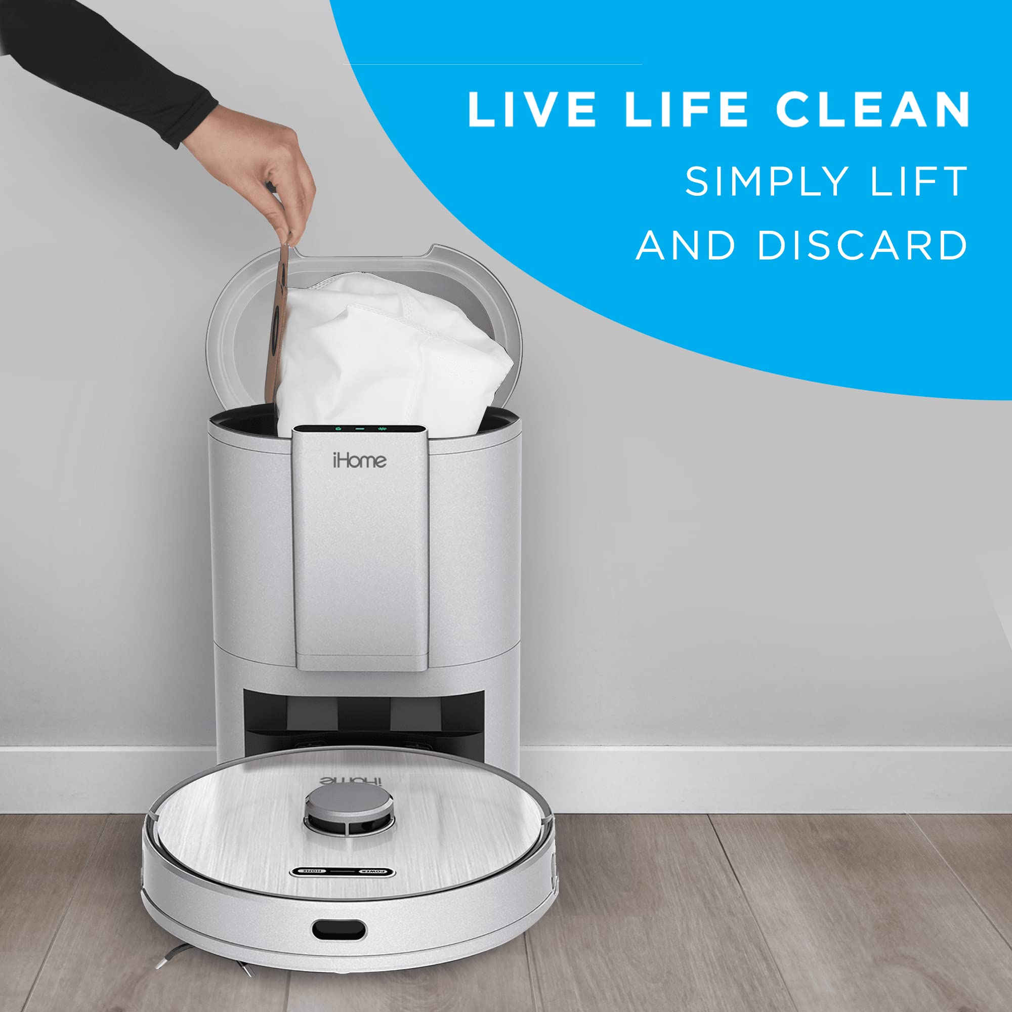 iHome AutoVac Halo,Robot Vacuum and Mop Combo, Robotic Vacuum Cleaner, Automatic Self Emptying Dirt Disposal Base, Wi-Fi Connected Smart Mapping, Lidar Visual Navigation Technology, App Control