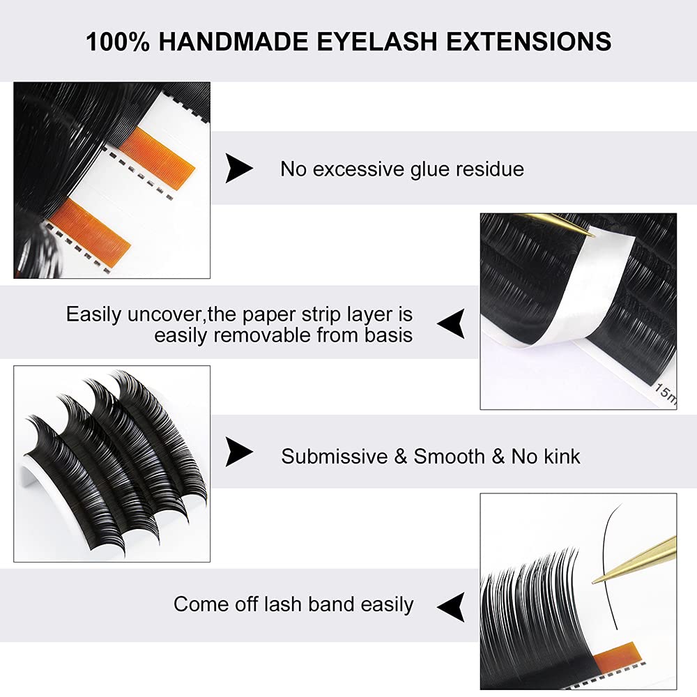 Higu Classic Eyelash Extensions 0.15mm CC Mix 8-15mm Tray Classic Lash Extensions Silk Classic Lashes Extension Premium Single Lash Extensions Professional Salon Use(0.15 CC Mix 8-15mm)