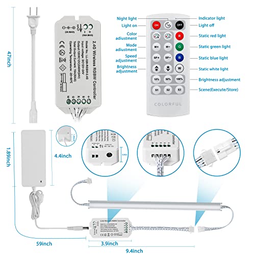 Kitchen Under Cabinet LED Light. RGBW. Color Change & Super Bright Cool White Light. Remote with Dimming. 6 LED Light Bars with Power Adapter, Extension Cable. Plug in. Easy to Install. RGB + 4000K.