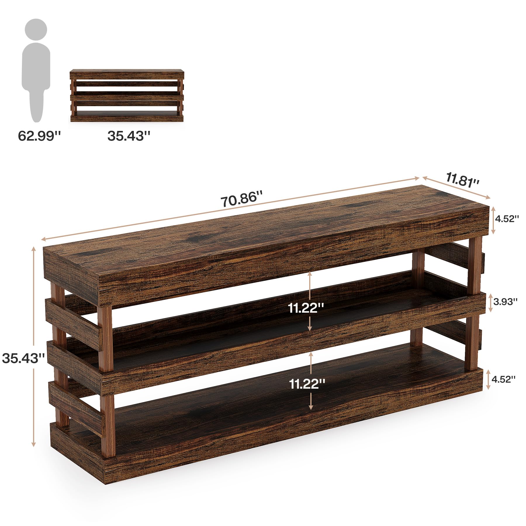 Tribesigns 70.9-Inch Extra Long Console Table, Farmhouse Entryway Table with 3-Tier Storage Shelf, Narrow Sofa Table Behind Couch, Wood Console Table for Living Room, Hallwahy, Foyer