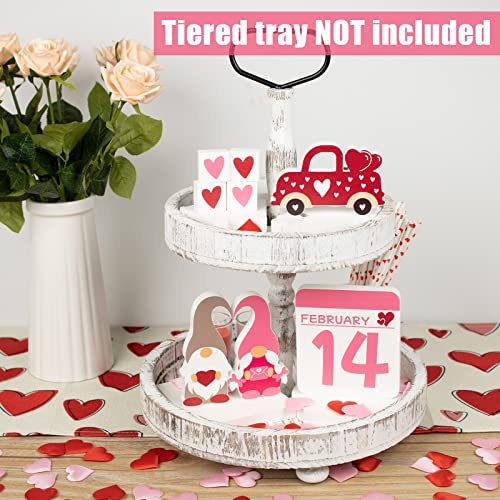 Valentines Day Decor-8PCS Valentines Day Decorations for The Home-Wooden Sign,Cute Gnome,Love Heart Blocks for Farmhouse Tiered Tray Decor and Table Decor