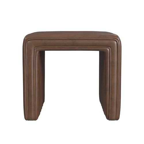 Spatial Order Modern Channel Tufted Faux Leather Ottoman Home Décor|Ottoman for Living Room & Bedroom - Brown Faux Leather