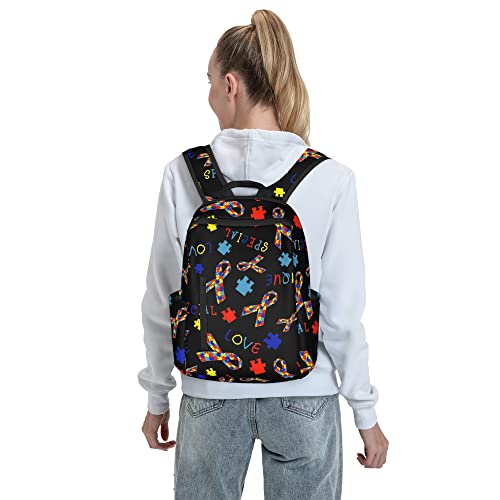 SWEET TANG Backpack for Autism Awareness Ribbon Black Bookbag