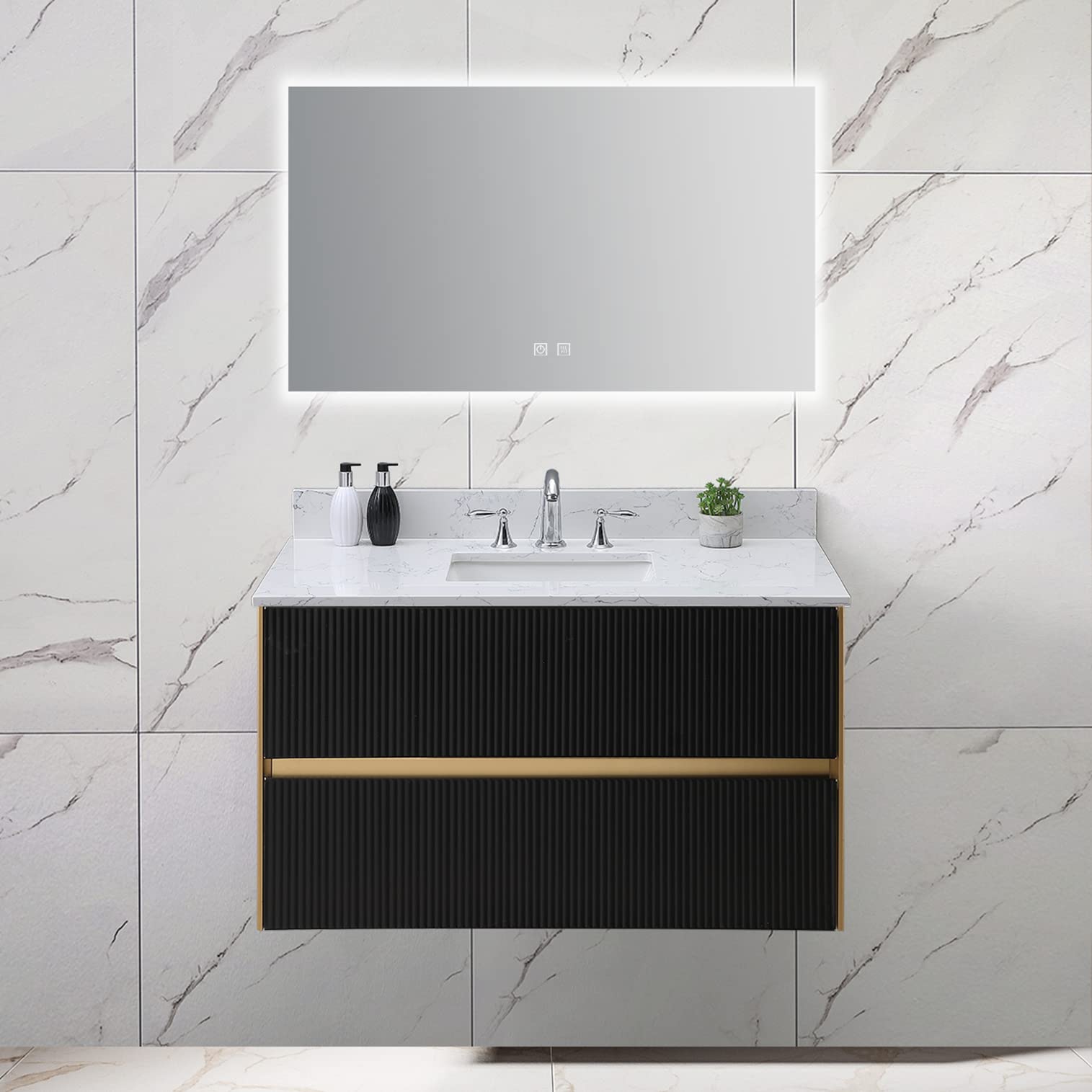 Montary 43"x 22" Bathroom Vanity Top Lightning White Engineered Marble Stone 3 Pre-Drilled Hole Vanity Top with Undermount Ceramic Sink and Backsplash (Not included Faucet)