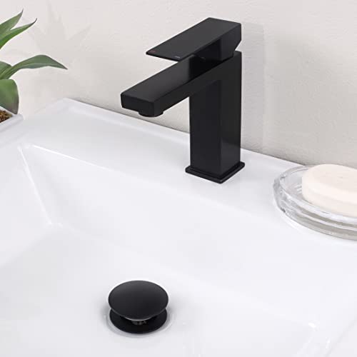 KES Bathroom Sink Drain Pop Up Drain Without Overflow, Vessel Sink Stopper Matte Black, All Metal Rustproof Brass and 304 Stainless Steel, S2008S62D-BK