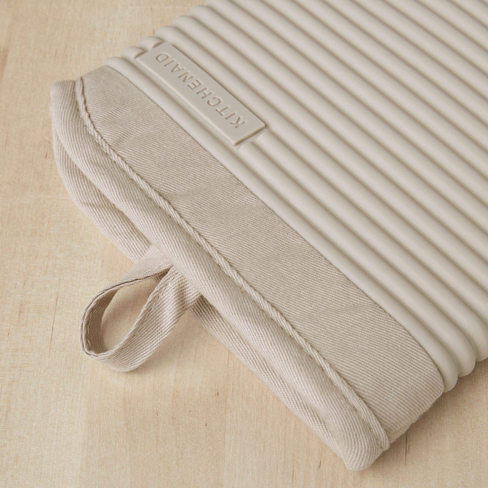 KitchenAid Ribbed Soft Silicone Oven Mitt Set, 7"x13", Milkshake 2 Count & Beacon Two-Tone Non-Slip Mini Oven Mitt Set, Milkshake/Beige, 5.5"x8", 2 Piece
