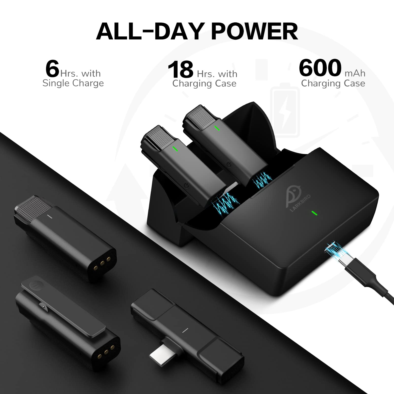LARKBIRD 2 Pack Wireless Lavalier Microphones for iPhone iPad with Charging Case, Plug-Play Lapel Mic with Noise Reduction for Youtube TikTok Video Recording - 328ft Range, Audio Monitor, Mute Control