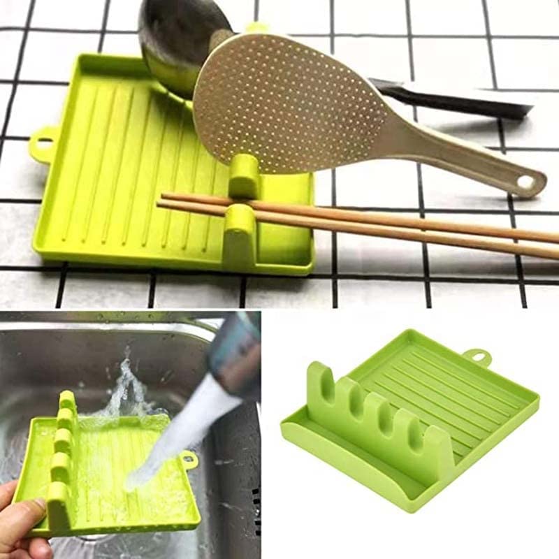 Look2Like Kitchen Spoon Rest - Cooking Utensil Rest for Countertop - Multifunction Heat Resistant Spatula Utensils Ladle Spoons Pot Lid Holder with Drip Pad - Stove Rack Resting Gadgets β Green