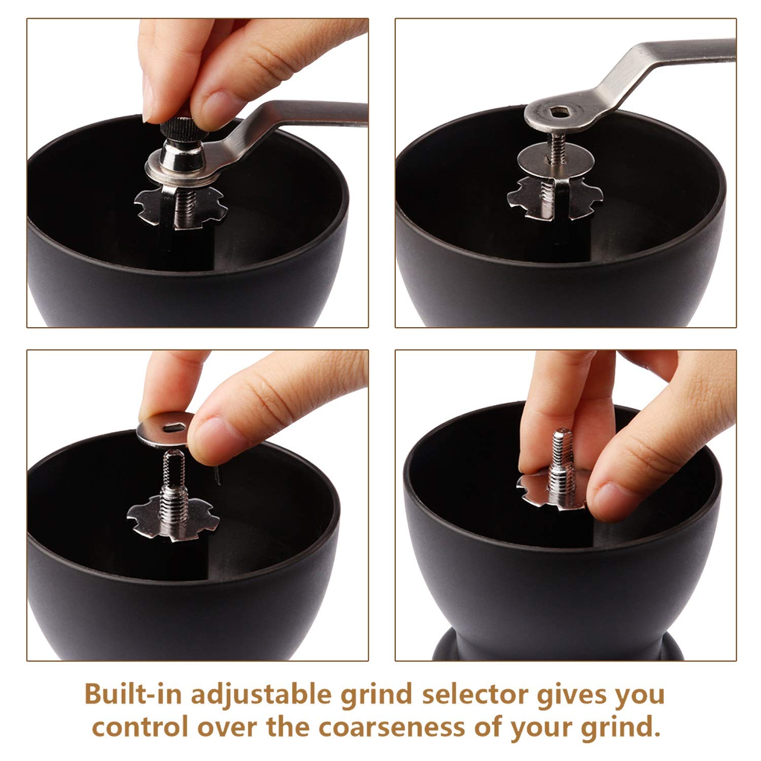 Manual Coffee Grinder with Ceramic Burrs, Hand Coffee Mill with Two Glass Jars(11oz each), Brush and Tablespoon Scoop