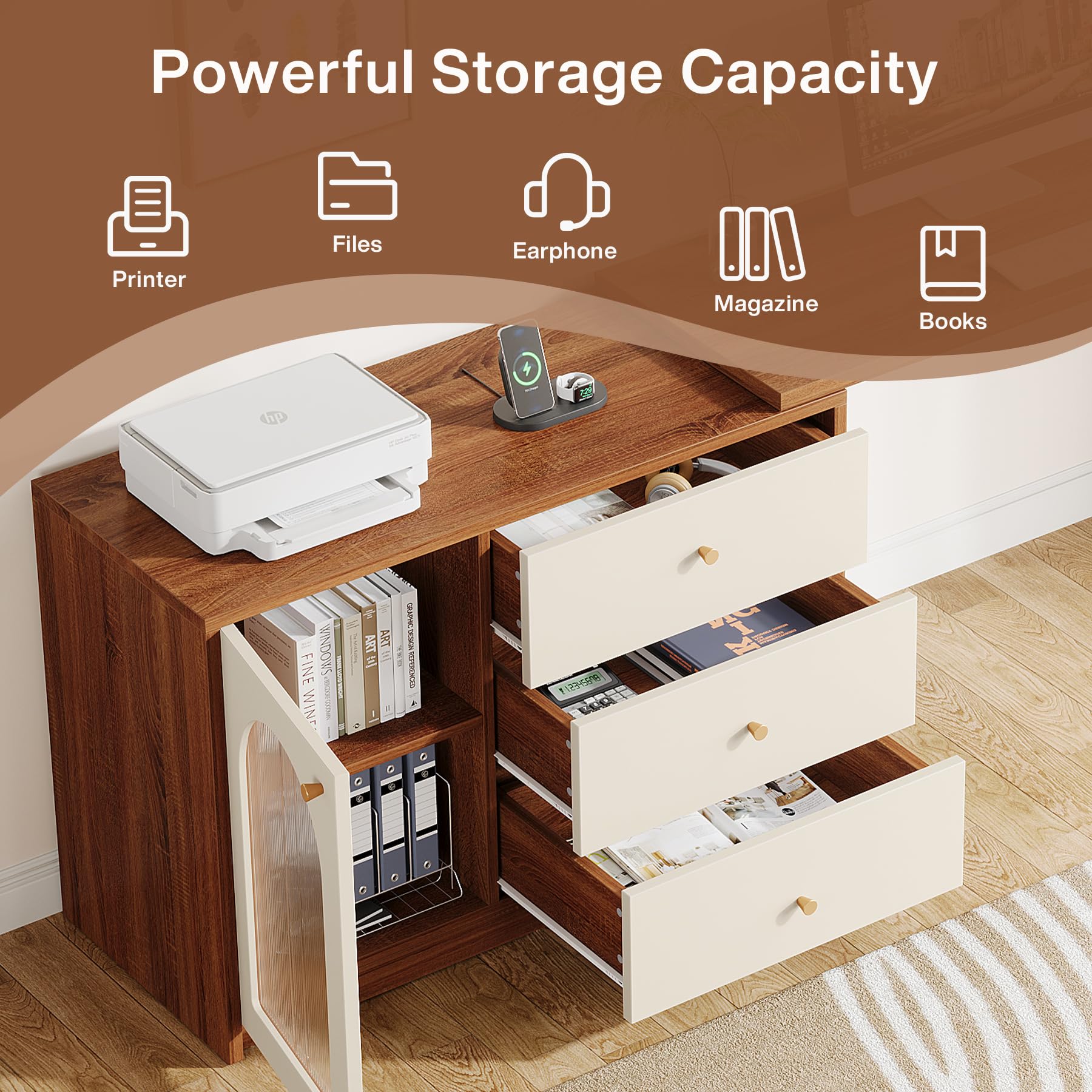 Tribesigns L Shaped Computer Desk with Drawers, Modern Corner Home Office Desk with Reversible Storage Cabinet, Long Study Writing Desk Workstation for Home Office, Black & White
