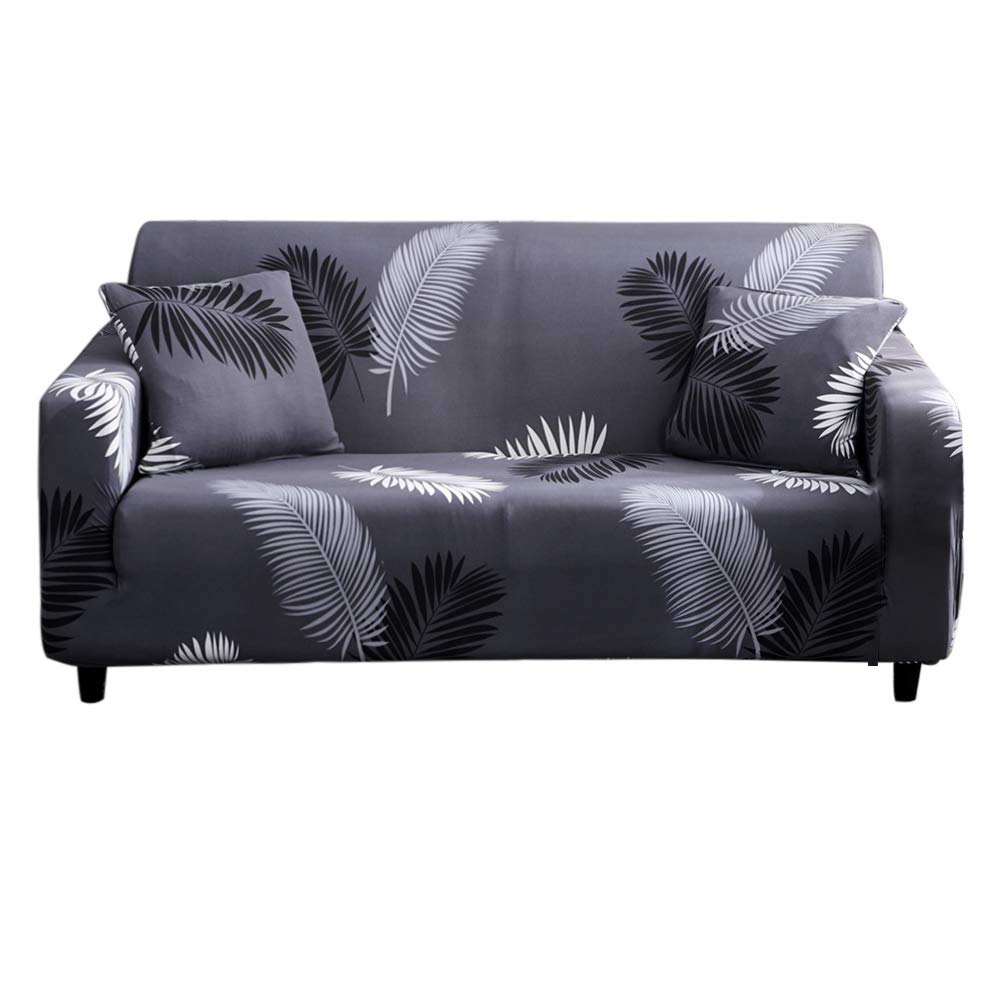 HOTNIU Stretch Sofa Cover Printed Couch Covers Loveseat Slipcovers for 2 Cushion Couches Sofas Elastic Universal Furniture Protector with 1 Pillowcase (Medium, Grey Geometry)