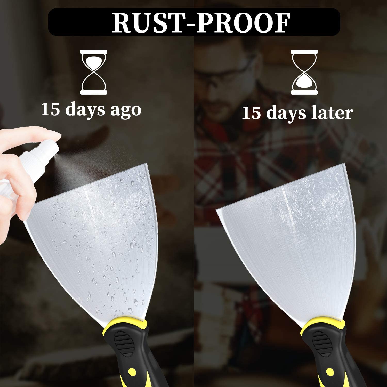 Putty Knife Scrapers, Spackle Knife, Metal Scraper Tool for Drywall Finishing, Plaster Scraping, Decals, and Wallpaper (4 Pack, 5β, 4β, 3β, 1.5β Wide)