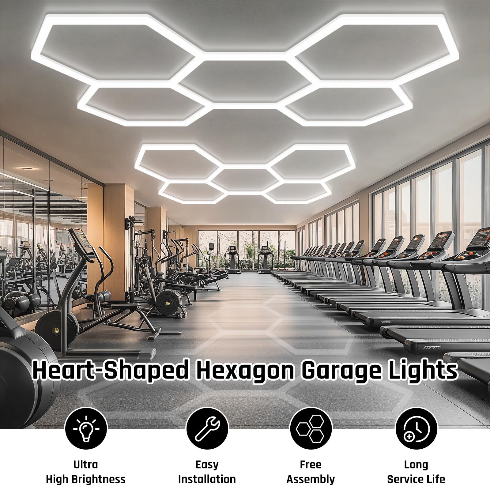 X-Litall Hexagon Garage Light,25 Pack Garage Lights Ceiling Led Hexagon,5000k Daylight White Honeycomb Lights Ceiling for Garage, Gym,Warehouse, Car Detailing Shop, Super Market.