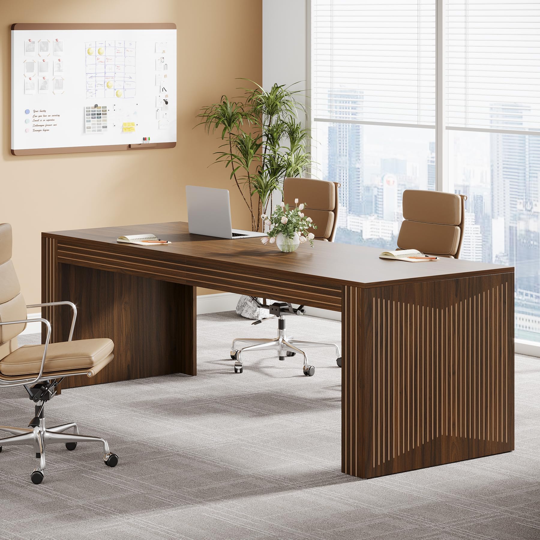 Tribesigns 79-Inch Extra Long Desk, Two Person Desk Double Desk for Home Office, Wooden Long Computer Desk, Writing Table Study Desk for Office, Brown