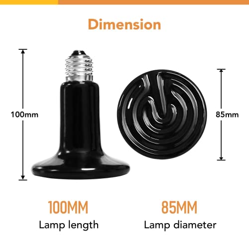 Simple Deluxe 150W Reptile Heat Lamp Bulb Ceramic Heat Emitter No Light Emitting Brooder Coop Heater for Amphibian Pet & Incubating Chicken, 2 Pack Black