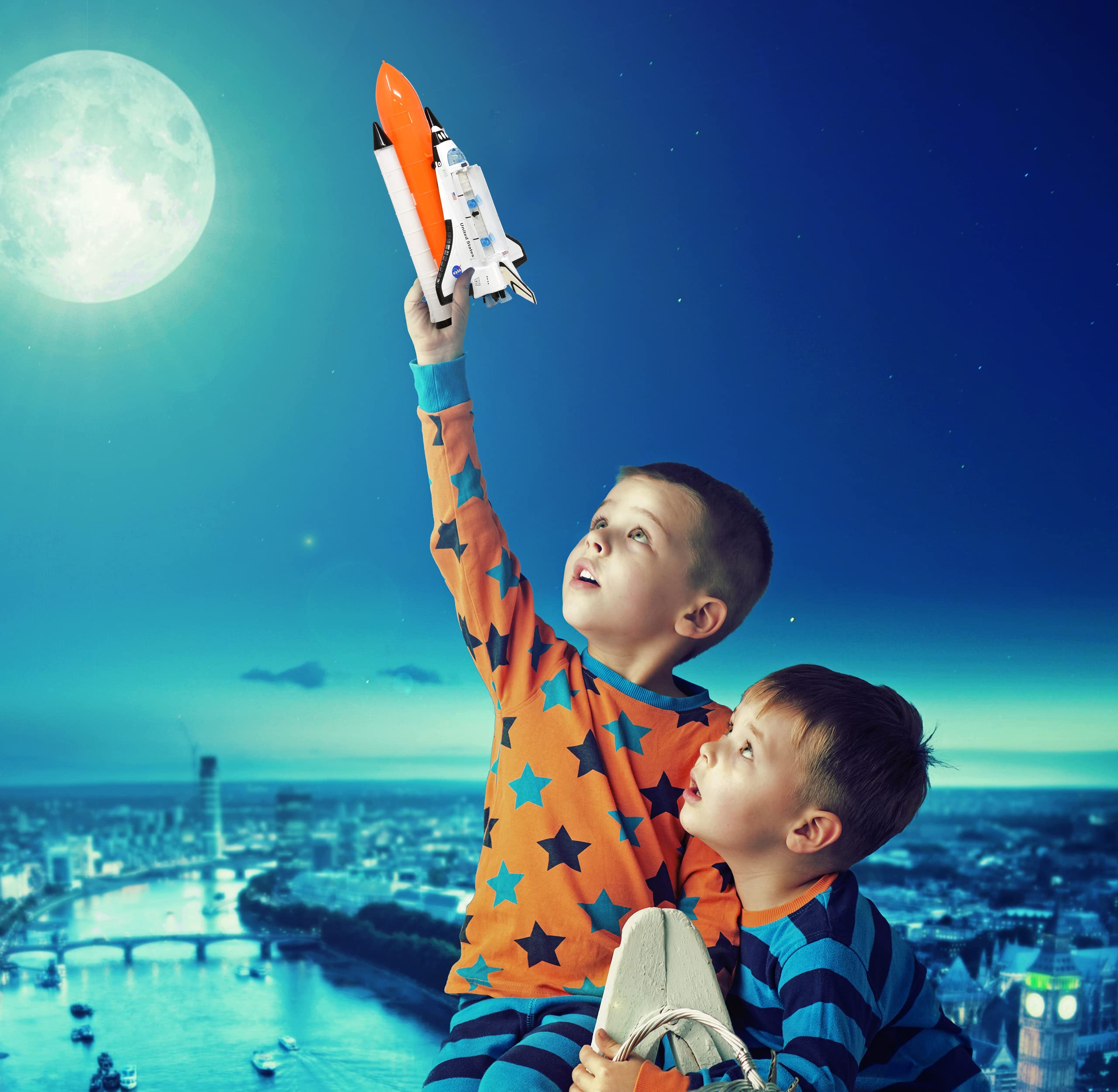 Number 1 In Service NASA Space Shuttle Toy for Kids Pretend Play 2 Piece Set Rocket Ship with Lights and Sound Diecast Spaceship for Boys Girls Toddlers