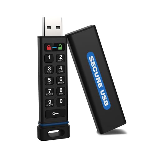 SecureData SecureUSB KP 8GB Hardware Encrypted USB 3.0 Flash Drive FIPS 140-2 Level 3 Unlock via Keypad TAA Compliant, CJIS, HIPAA, CMMC, GDPR Compliant, Works with Mac and Win Free AV