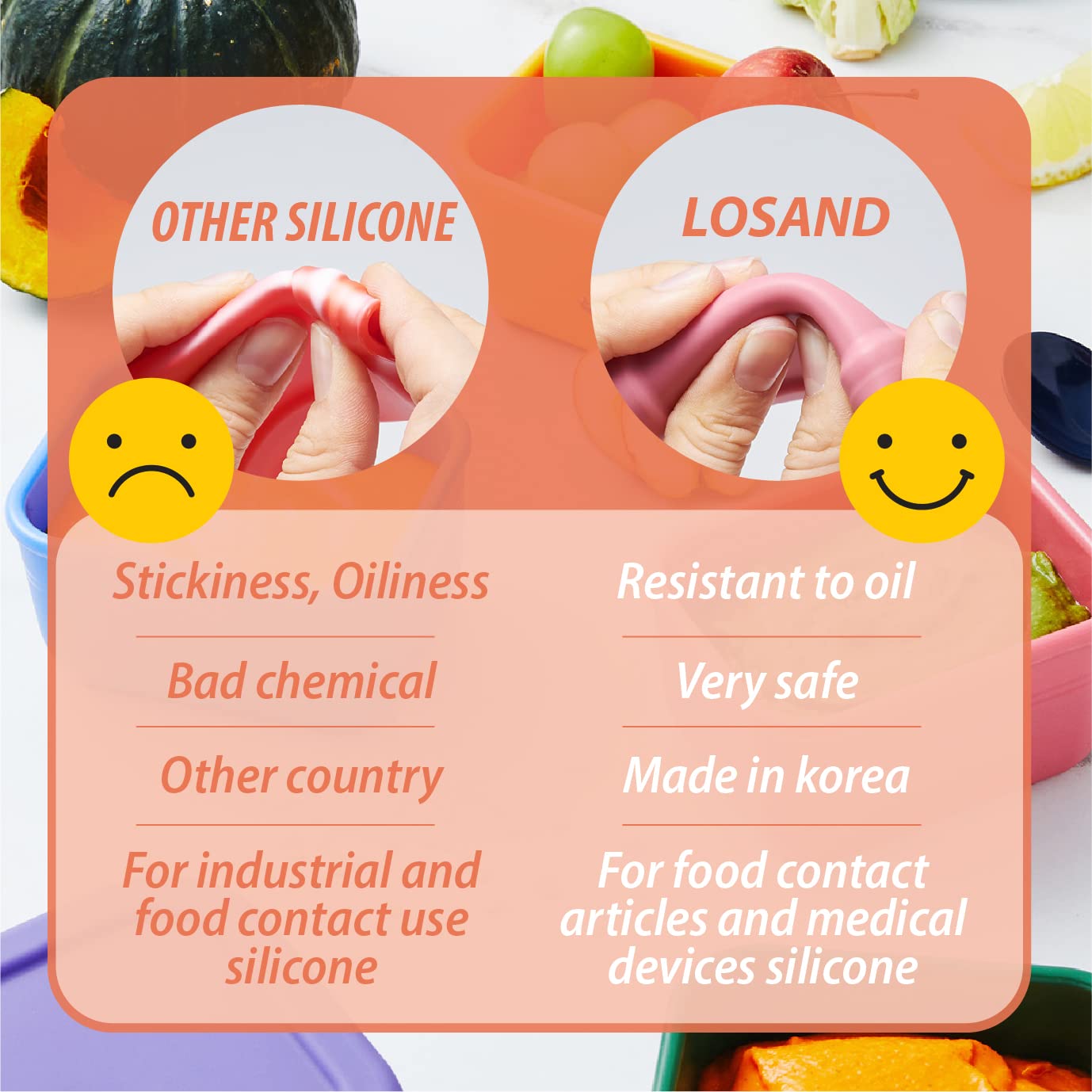 LOSAND FLEXCONTAINER Platinum Silicone Baby Food Storage β Leak Resistant Airtight Lids β Oven Baking Safe Containers β Non-BPA β Microwave and Freezer Safe (2022 Color Set) (renewal lids)