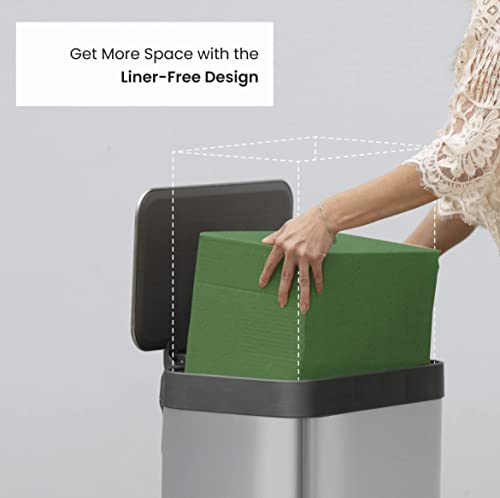 SIMPLI-MAGIC 50 Liter Soft-Close, Smudge Resistant Trash Can with Foot Pedal and Built in Filter-Stainless Steel, Sleek Finish, 50L/13.2 Gallon