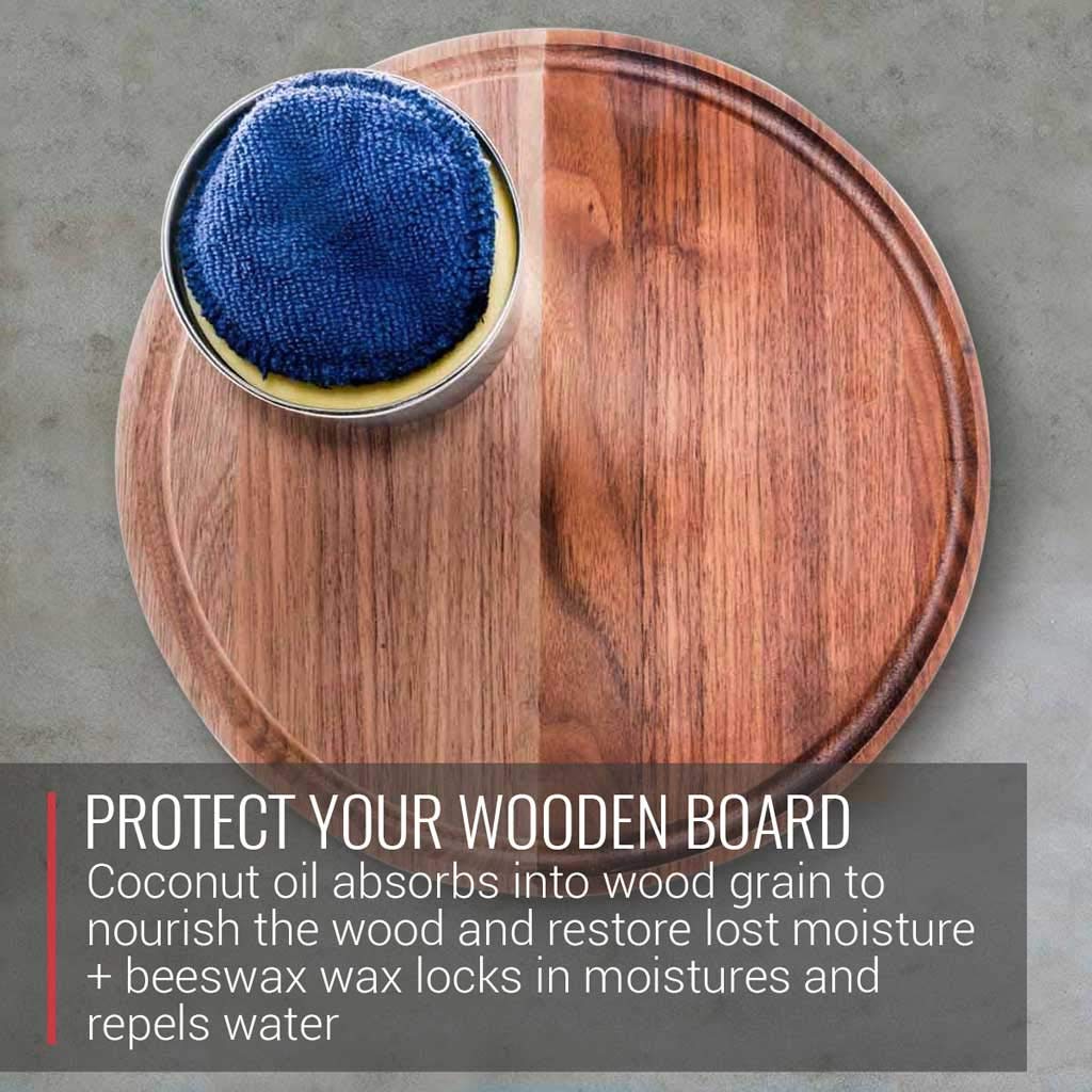 Wood Wax - Applicator included - made with Coconut Oil and Beeswax - Food Grade - for Cutting Board, Bowl, wooden utensils