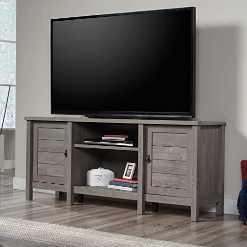 Sauder Cottage Road TV Credenza with Doors, L: 59.13" x W: 15.59" x H: 24.65", Mystic Oak Finish