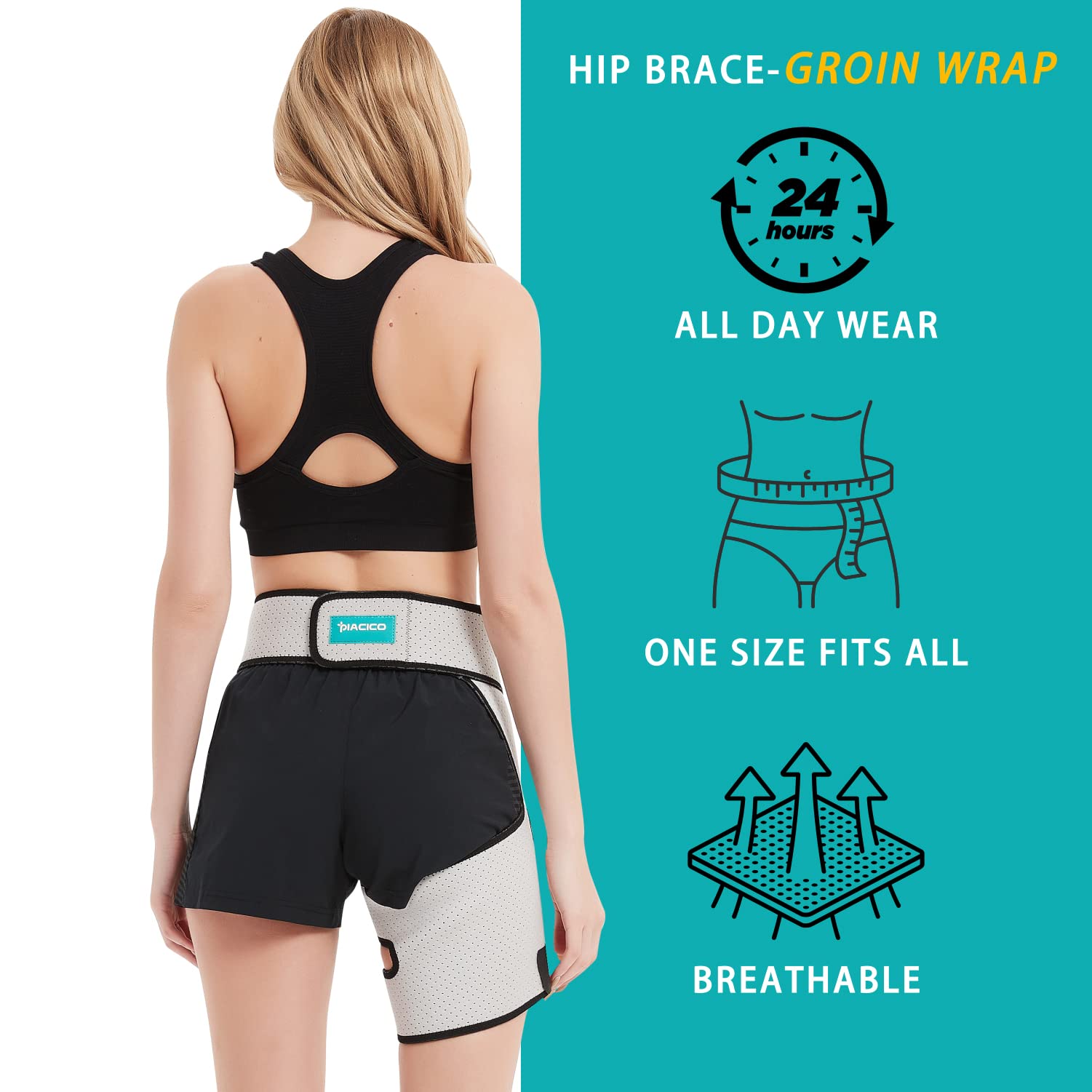 Hip Brace - Sciatica Pain Relief Brace, Thigh Hamstring Compression Sleeve Wrap for Hip Thigh Flexor Strain, Groin Pull, SI Joint, Arthritis, Bursitis, Sciatic Nerve for Men, Women (Left)