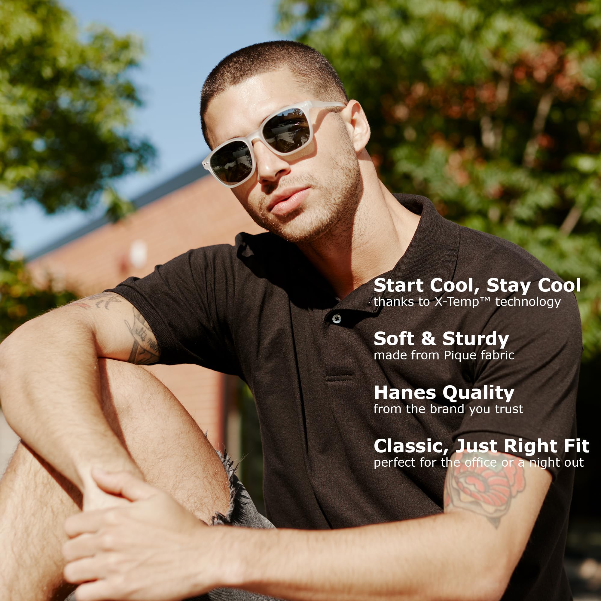 Hanes Men's Short Sleeve X-Temp W/ FreshIQ Polo, Charcoal Heather, Large