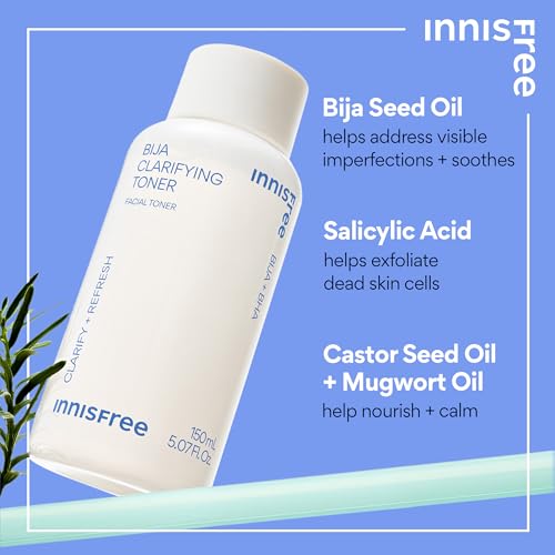 innisfree Bija Clarifying Toner with Salicylic Acid, Korean Toner for Clarifying, Smoothing, and Improving the Look of Pores (Packaging May Vary)