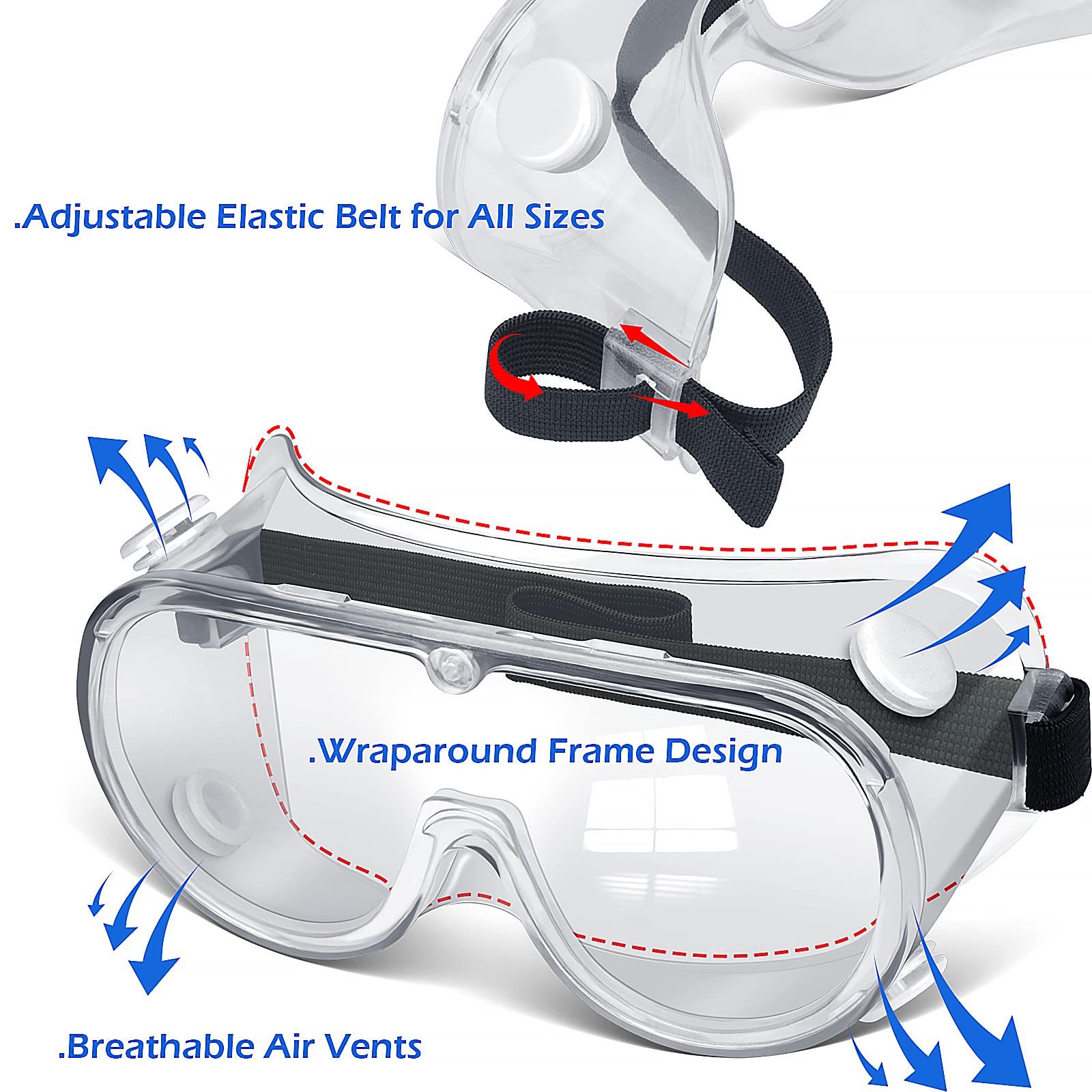 OXG 6 Pack Anti-Fog Safety Glasses Over Eyeglasses,Protective Safety Goggles ANSI Z87.1 Lab Goggles Men Women