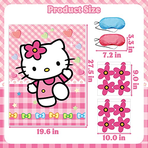 Kitty Birthday Decorations, Pin the Flower on Kitty, Kitty Theme Party Games Large Poster for Boys Girls