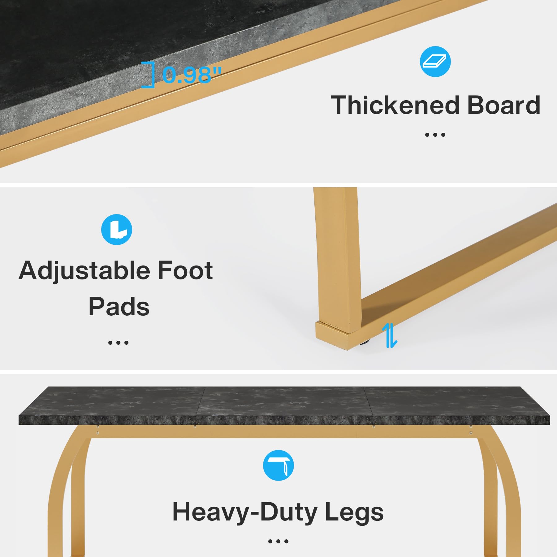 Tribesigns Modern Black Office Desk: 70.87 Inches Computer Executive Desk with Gold Metal Legs, Faux Marble Large Study Writing Table, Simple Desk for Home Office