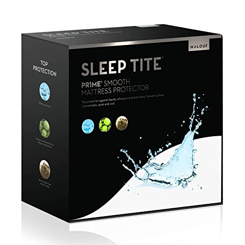 MALOUF Smooth 100% Waterproof Mattress Protector with 15-year Warranty, Twin, White