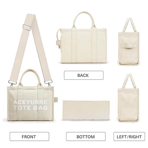 The Medium Tote Bag for Women, Canvas Crossbody Purse Handbag Bags with Zipper for Work, School, Travel(White)