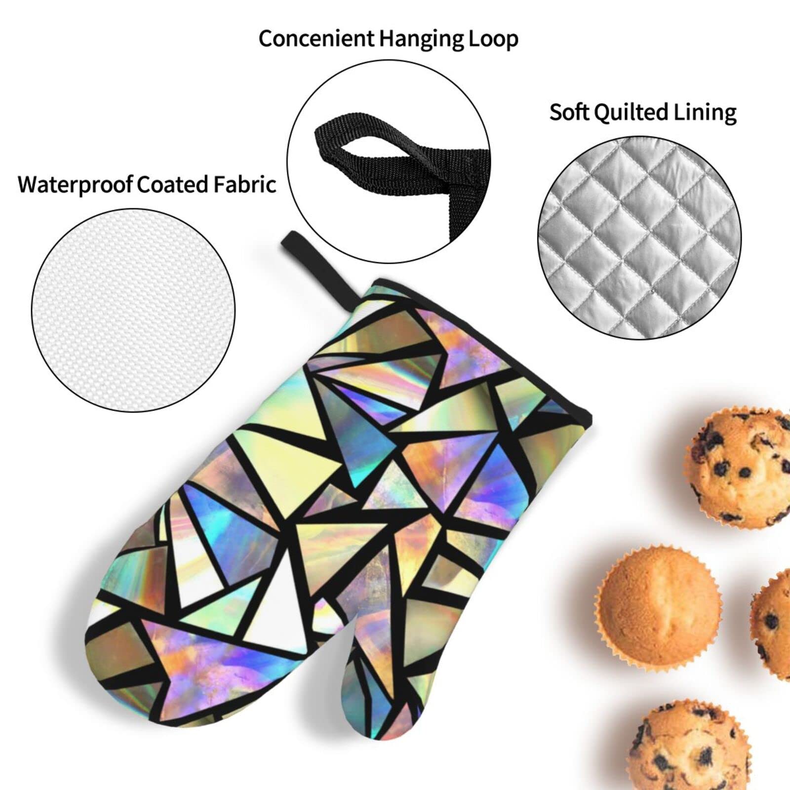 Iridescent Bright Triangles Oven Mitts and Pot Holders Set of 4, Oven Mittens and Potholders Heat Resistant Gloves for Kitchen Cooking Baking Grilling BBQ