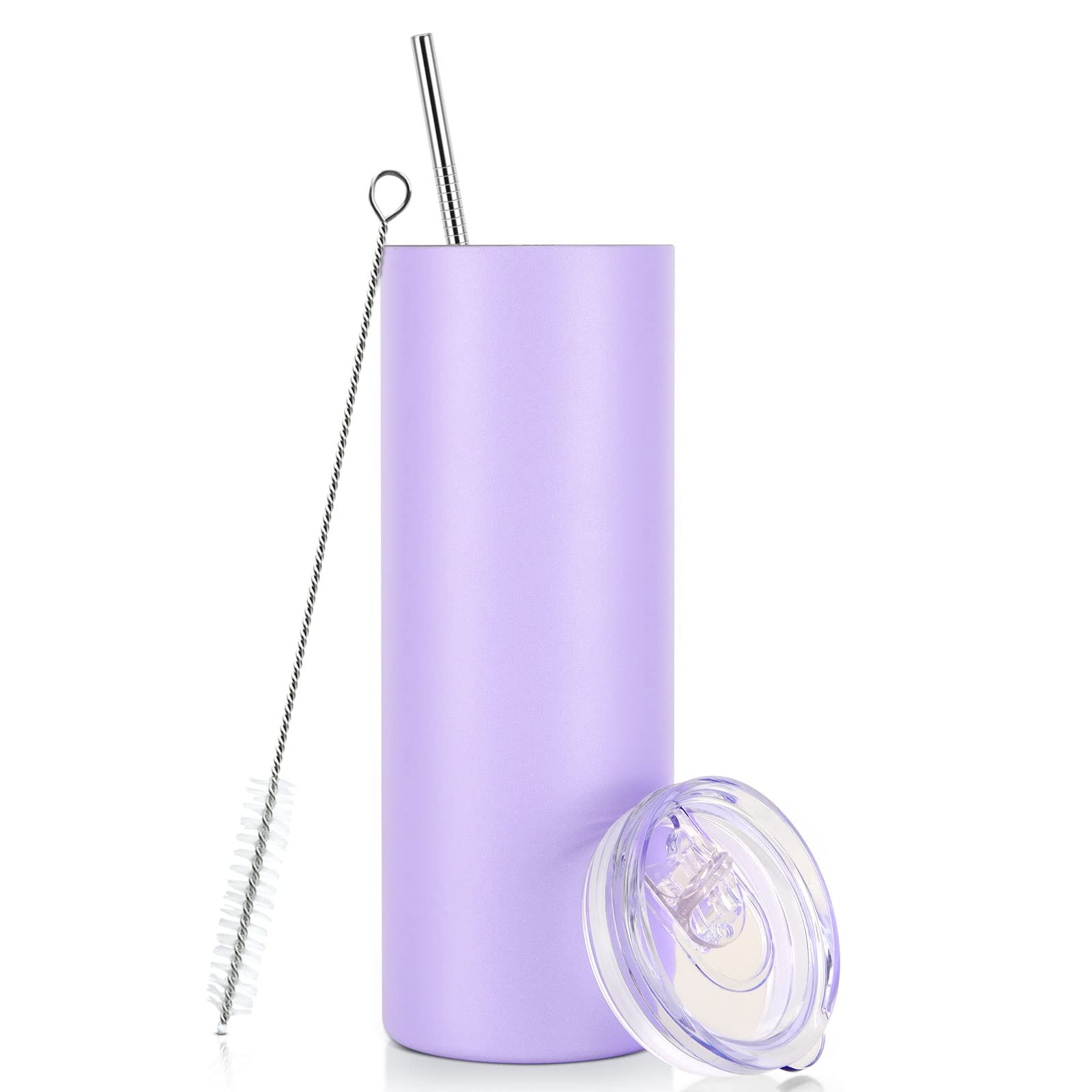 Lifecapido Stainless Steel Skinny Tumbler, 20 oz Tumbler with Lid and Straw, Stainless Steel Tumbler, Insulated Slim Tumbler, Double Wall Vacuum Insulated Tumbler for Hot Cold Drinks, Light Purple
