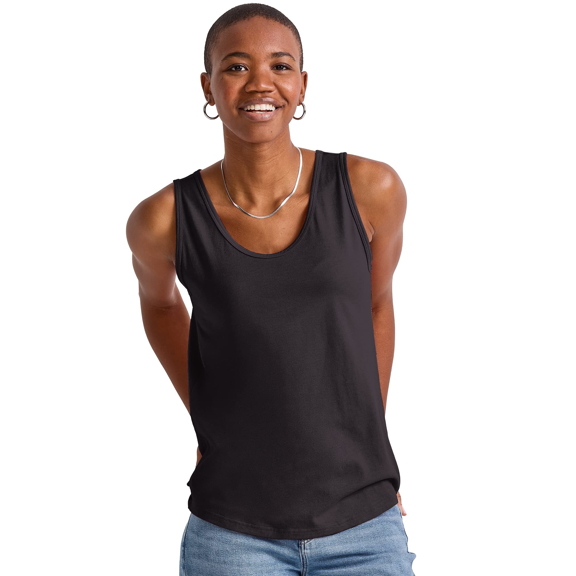 Hanes Originals Tri-Blend Tank Top, Lightweight Sleeveless Shirt for Women, Plus, Black, Medium