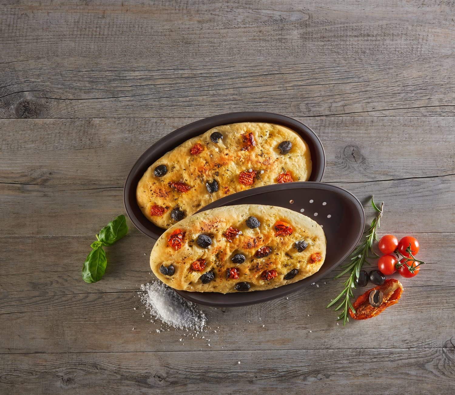 LURCH Germany Flexiform Silicone Oval Pizza Molds 9.8 x 5.9 inches - Set of 2 - Brown