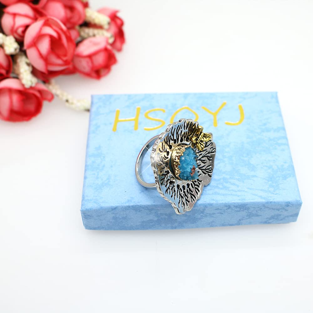 HSQYJ Retro Cocktail Statement Ring Antique Gold and Silver Tone Resin Stone Crystal Stacking Rings Cluster Statement Ring for Women