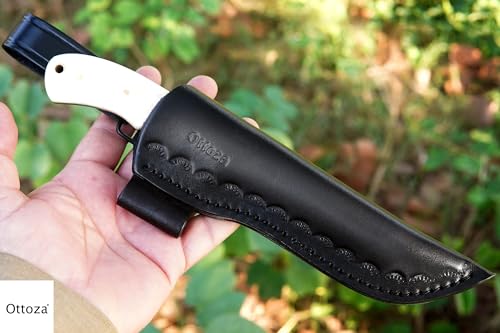 Ottoza Handmade Leather Knife Sheath Side Draw Knife Sheath - Bushcraft Knife Sheath - Hunting Knife Sheath - Survival Knife Sheath - Vertical Knife Sheath Black TOP Grain Leather No:221