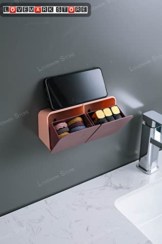 Qtip Holder | WALL-MOUNTED for Cotton Swabs | ORGANIZER | STORAGE BOX | 2 SEPARATE SECTIONED, WALL-MOUNTED, MULTI-PURPOSE COSMETIC BOX | JEWELRY STORAGE | MAKEUP COTTON SWAB ORGANIZER | HOUSEHOLD STORAGE BOXES. USAGE BEDROOM, BATHROOM, MAKEUP-TABLE