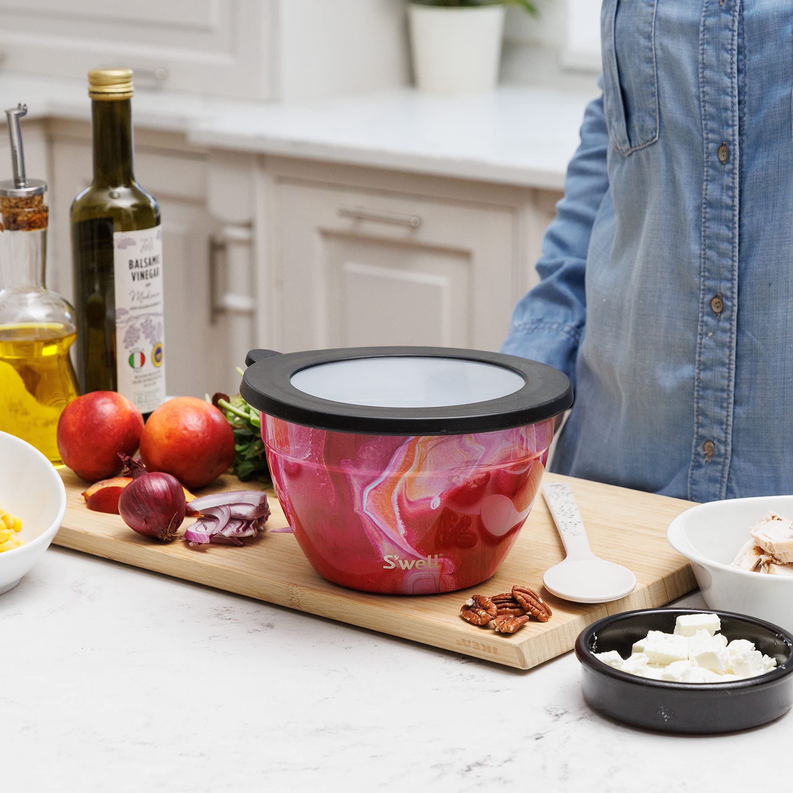 lifetime brands europe limited S'well Salad Bowl Kit, Rose Agate, 1.9L - Salad Lunch Box with Condiment Container and Removable Tray - Leak-Proof and Dishwasher Safe