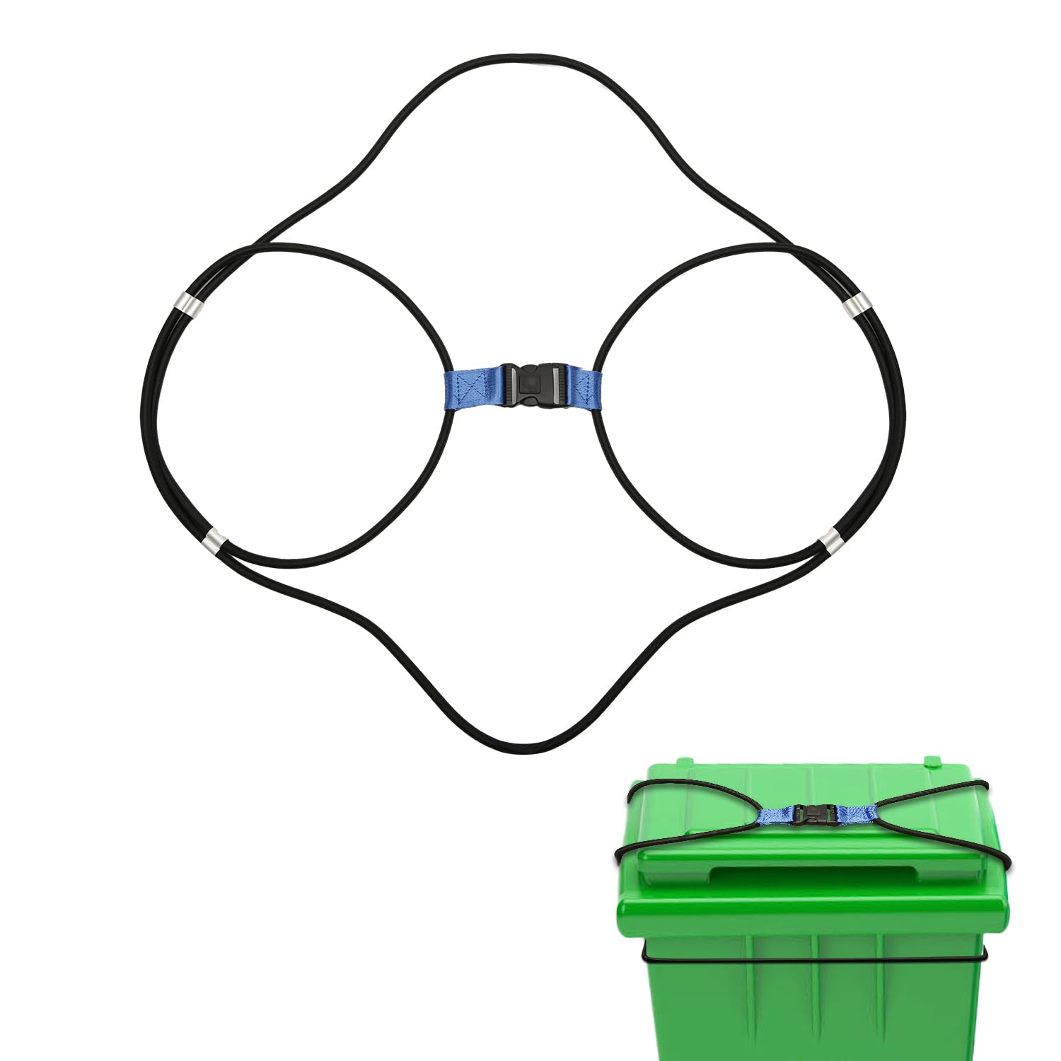 XIHIRCD Trash Can Lock, Lid Lock for 30-50 Gallon Outdoor Garbage Cans Heavy Duty Elastic Garbage Bin Bungee Cords for Animals, Squirrels, Dogs, Raccoons, Keeps Trash Secure