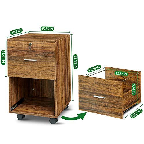 GreenForest Reversible Computer Desk 68.8 inch with Storage Printer Shelf and File Cabinet 2 Drawers Wooden Vertical Filing Cabinet with Lock